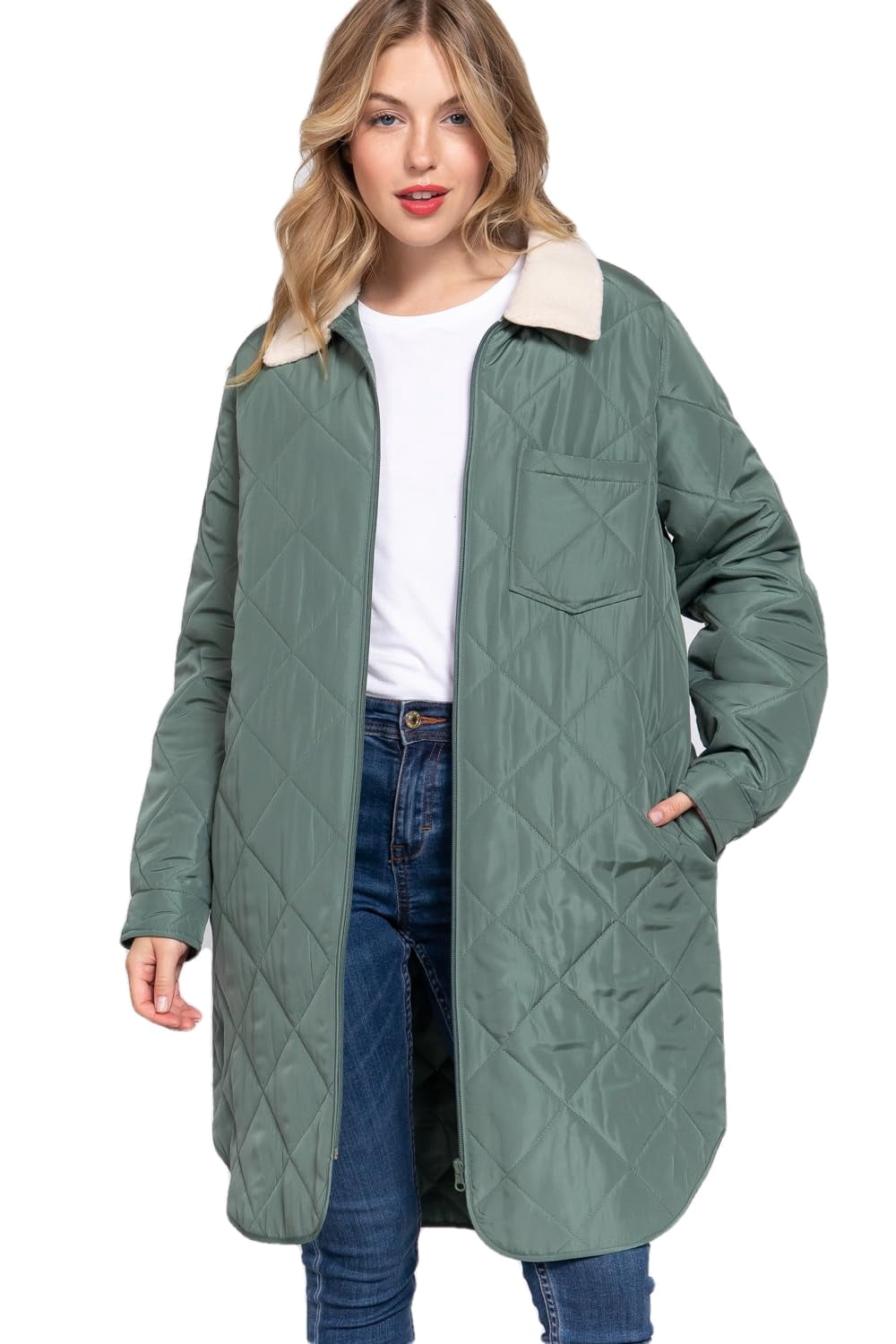 J. METHOD Women's Quilted Jacket Casual Long Sleeve Zipper Clouser ...