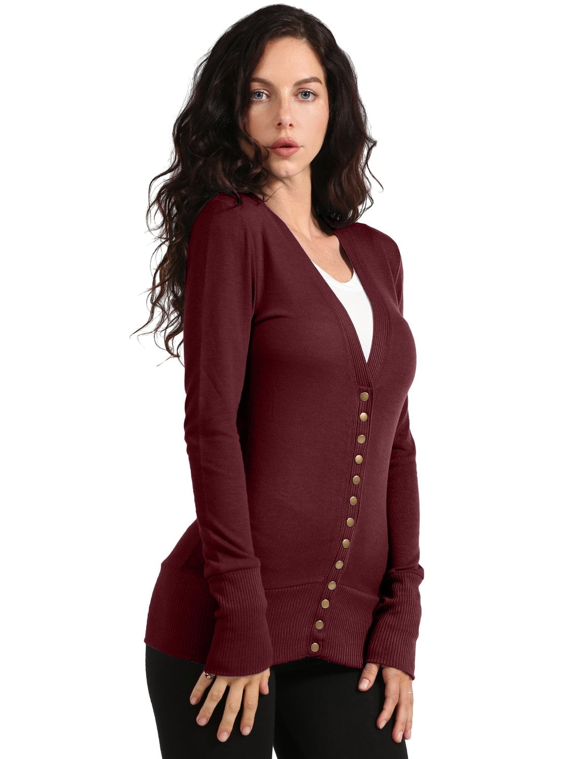 J. METHOD Women's Snap Button Cardigan Long Sleeve Knit Ribbed Sweater ...
