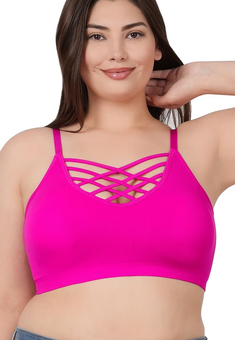 J. METHOD Women's Strappy Bralette – Front V Lattice Sports Bra with Removable Pads Padded Built ...