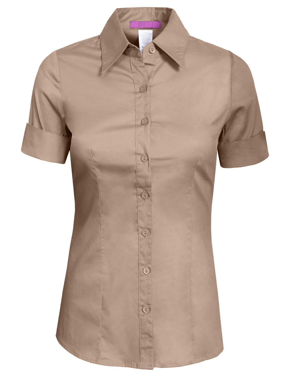 J. METHOD Women's Tailored Button Down Shirt Cuffed Short Sleeve ...