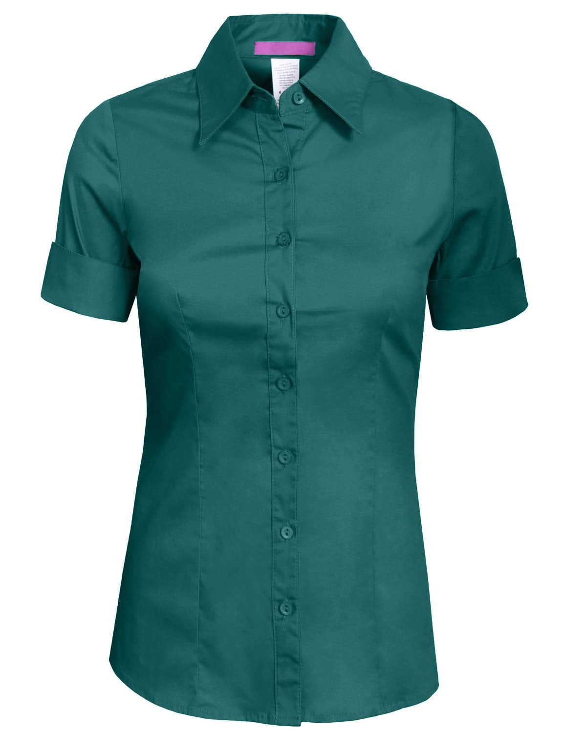 J. METHOD Women's Tailored Button Down Shirt Cuffed Short Sleeve ...