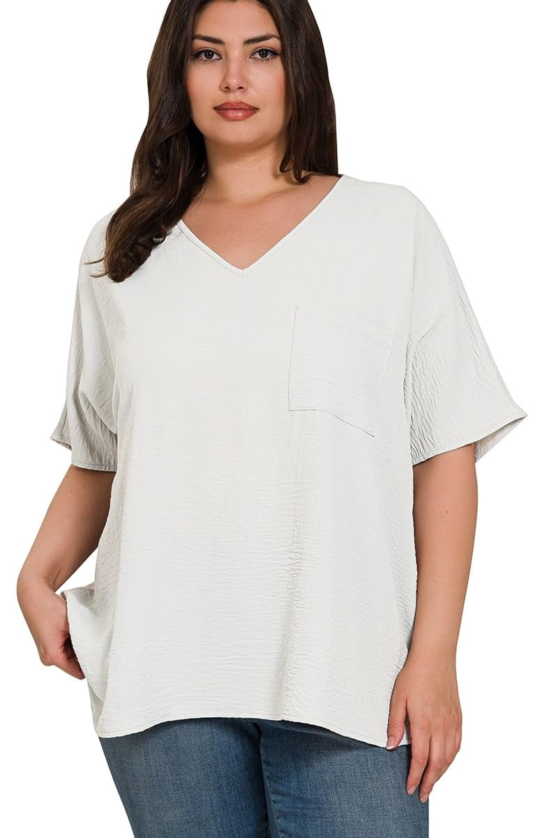 J. METHOD Women's Tunic Top - Woven Airflow V-neck Dolman Short Sleeve ...