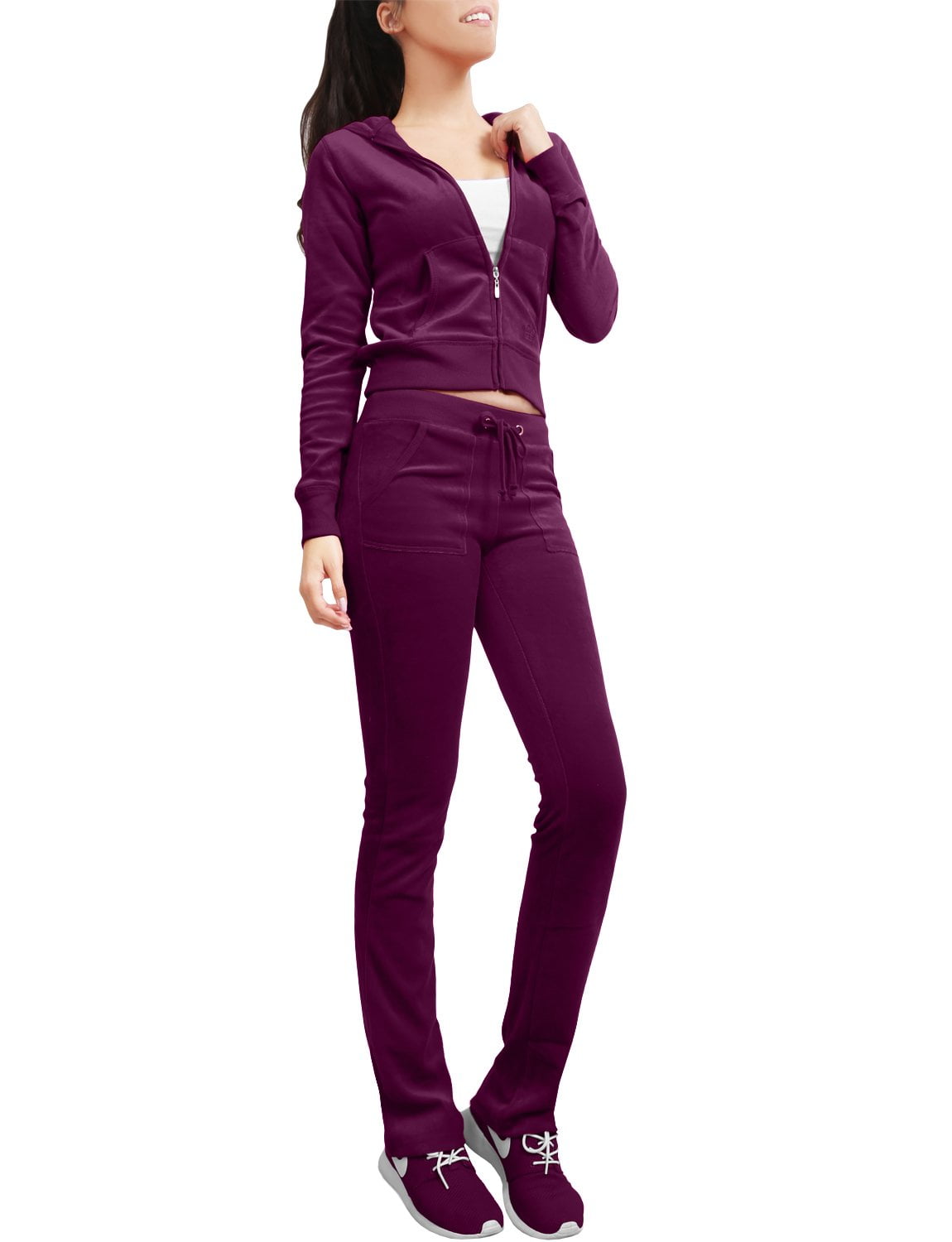 J. METHOD Womens Tracksuit Set Casual 2 Piece Outfit Slim Fit Velour ...