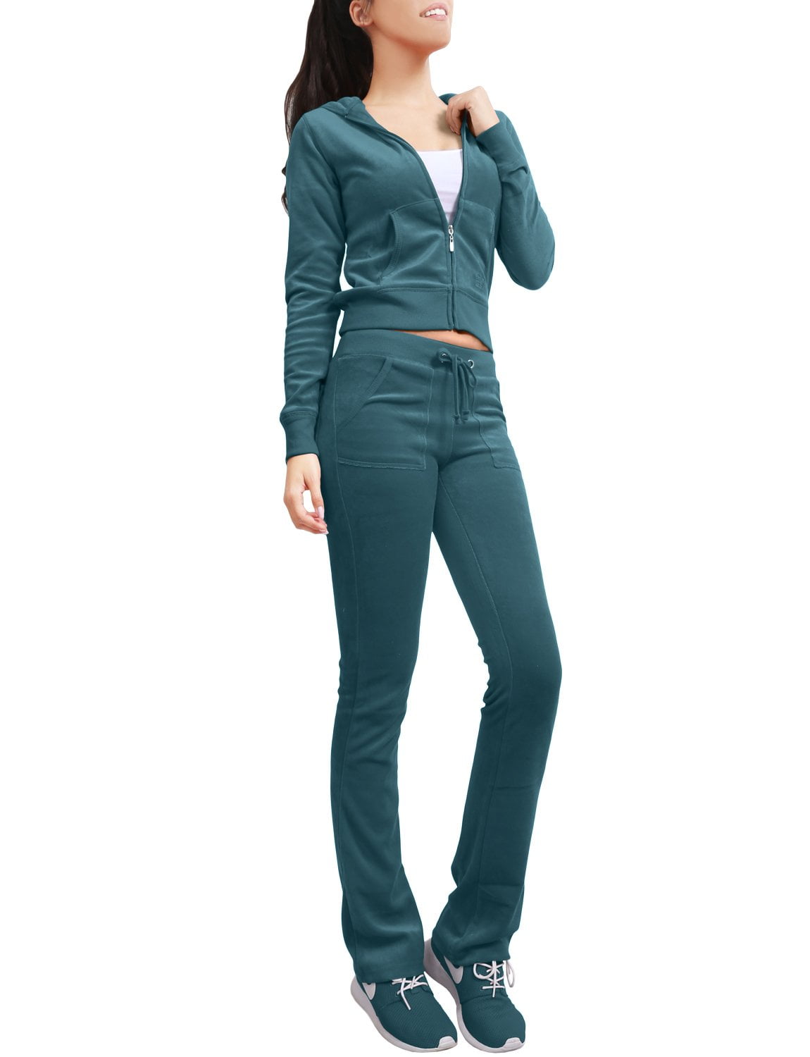 J. METHOD Womens Tracksuit Set Casual 2 Piece Outfit Slim Fit Velour ...