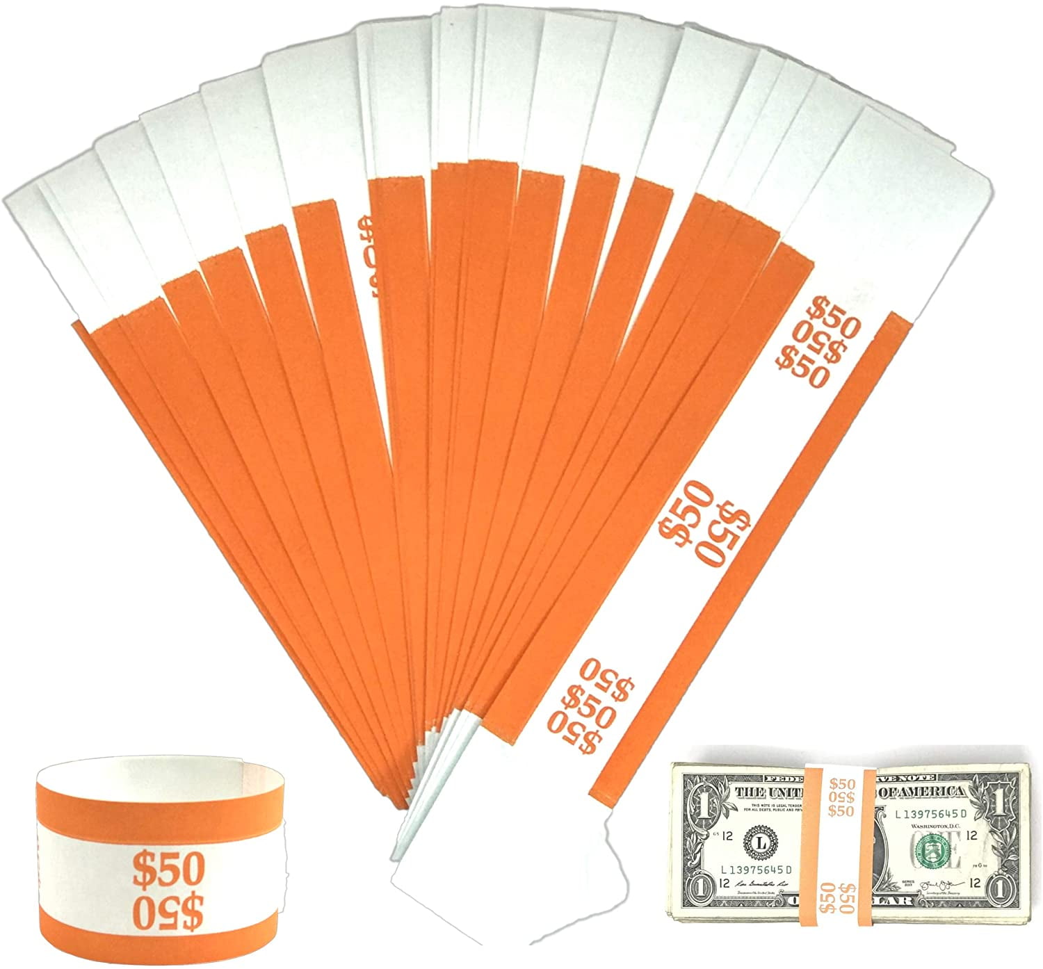 J Mark Self-Adhesive Currency Bands, Orange, Pack of 1,000, $50.00 ...