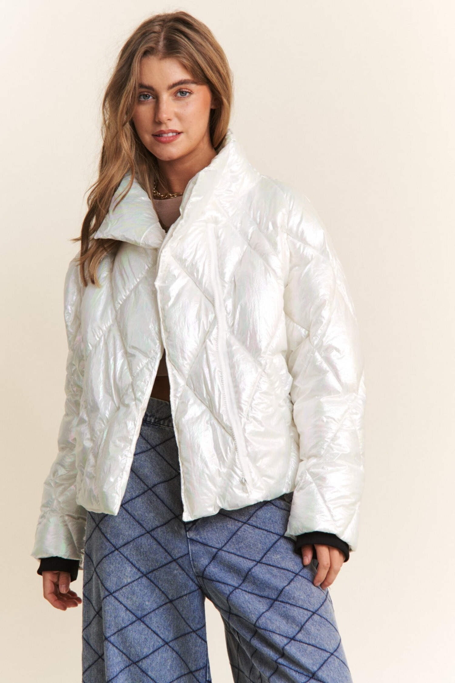 J.NNA Quilted Mock Neck Puffer Jacket - Walmart.com