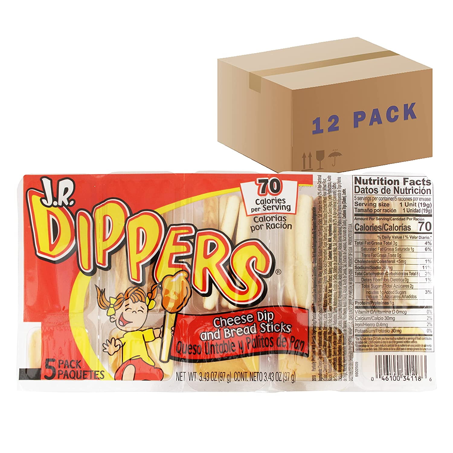 J.R., Dippers Cheese Dip & Bread Sticks Snacks, 12 Packs - Walmart.com