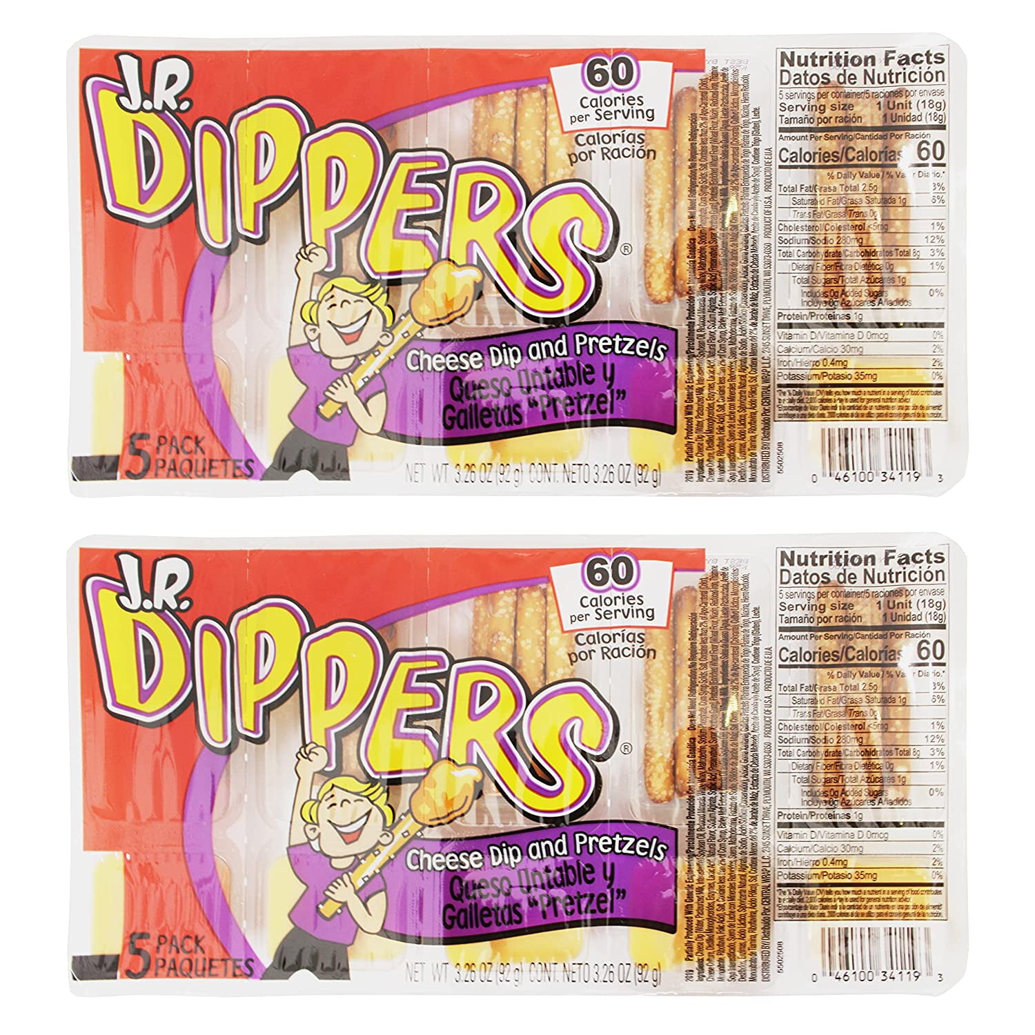 J.R. Dippers Cheese Dip & Pretzels Snack Packs, 5 Count, 15 Total, 3.4 ...