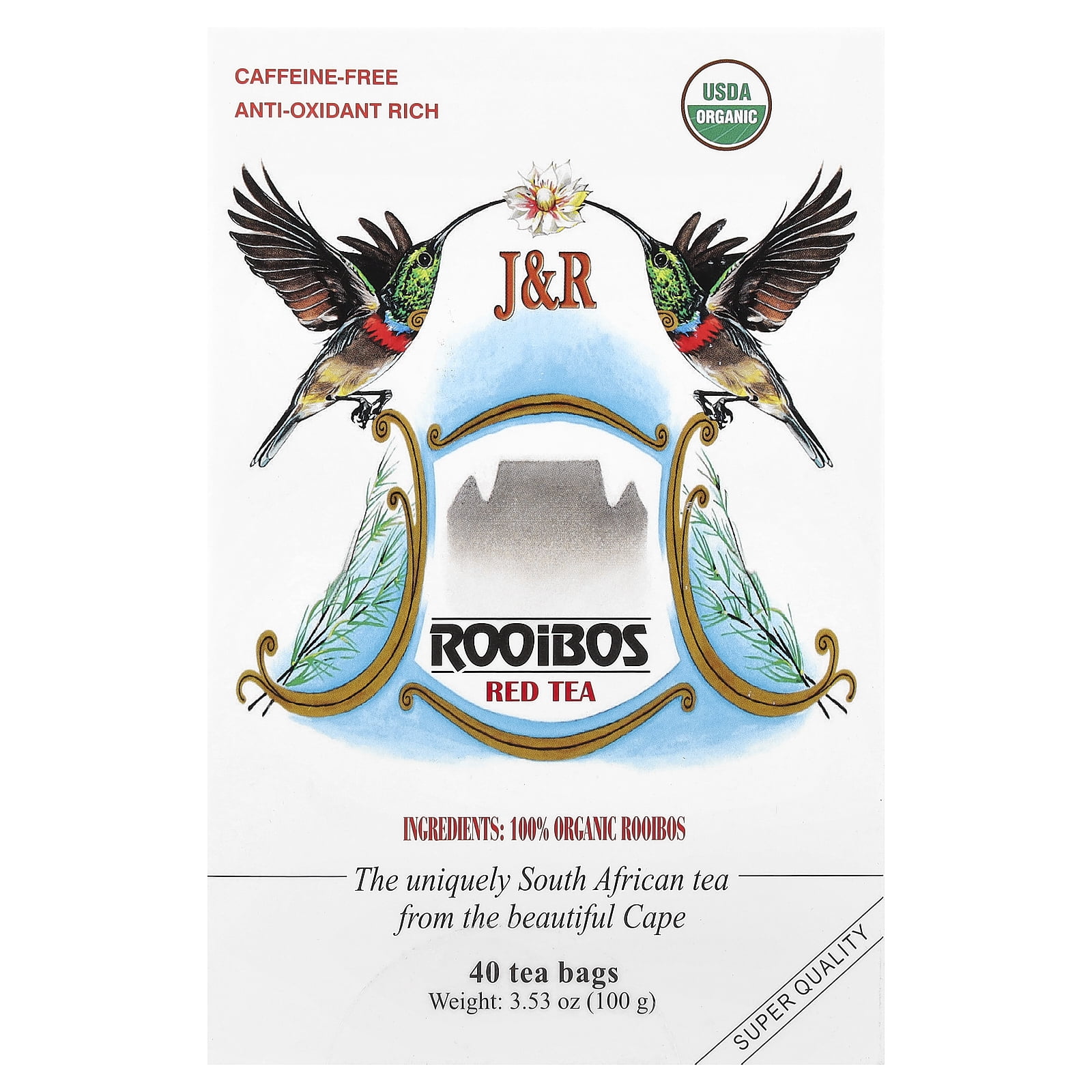 J&R Port Trading Co. Pure Rooibos Red Tea, Caffeine Free, 40 Tea Bags ...