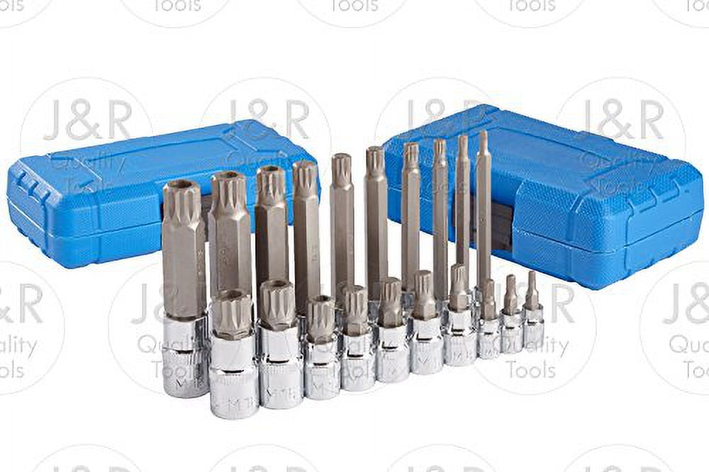 J&R Quality Tools 20pc XZN 12 Point MM Triple Square Spline Bit Socket ...