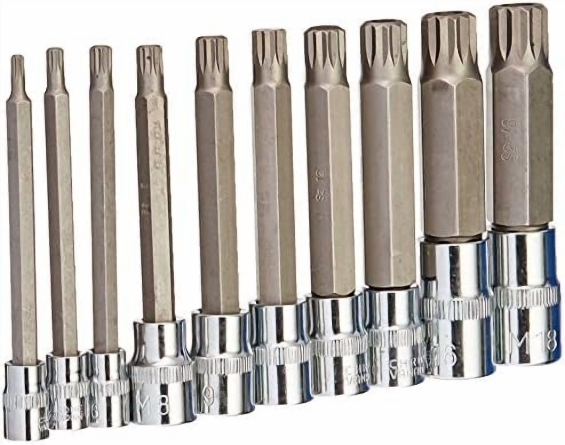 J&R Quality Tools 4-Inch Extra Long XZN Triple Square Spline Bit Socket Set, S2 Steel | 10-Piece ...