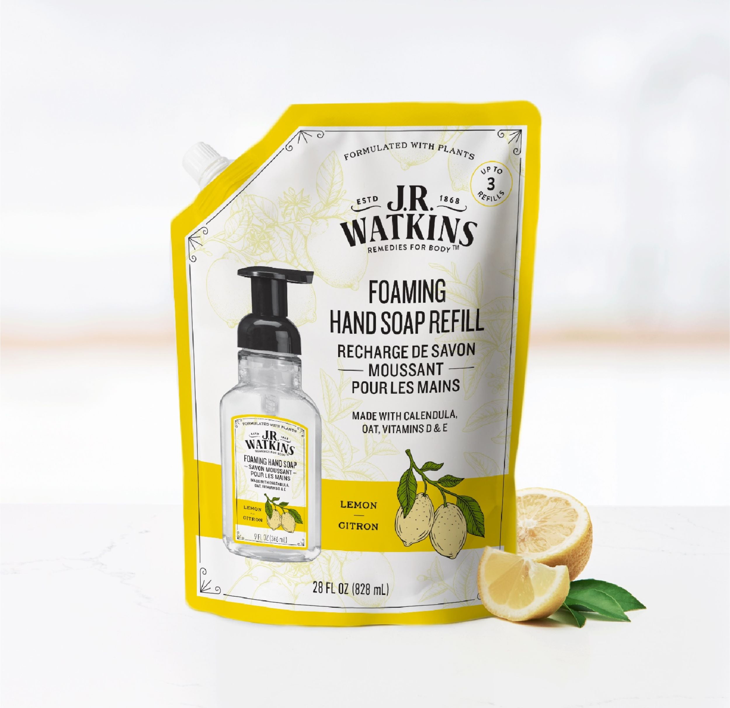 J.R. Watkins Foaming Hand Soap, Lemon Refill, Citrus Scent, 28 fl oz ...