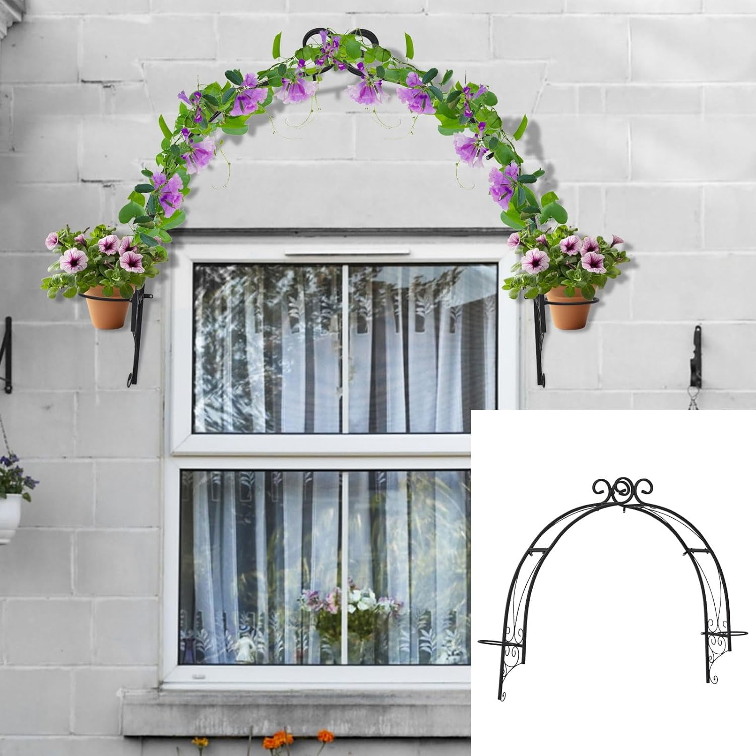 J-Sun-7 Wall Mounted Rose Arches with 2 Planter Rings, Semi-Circular ...