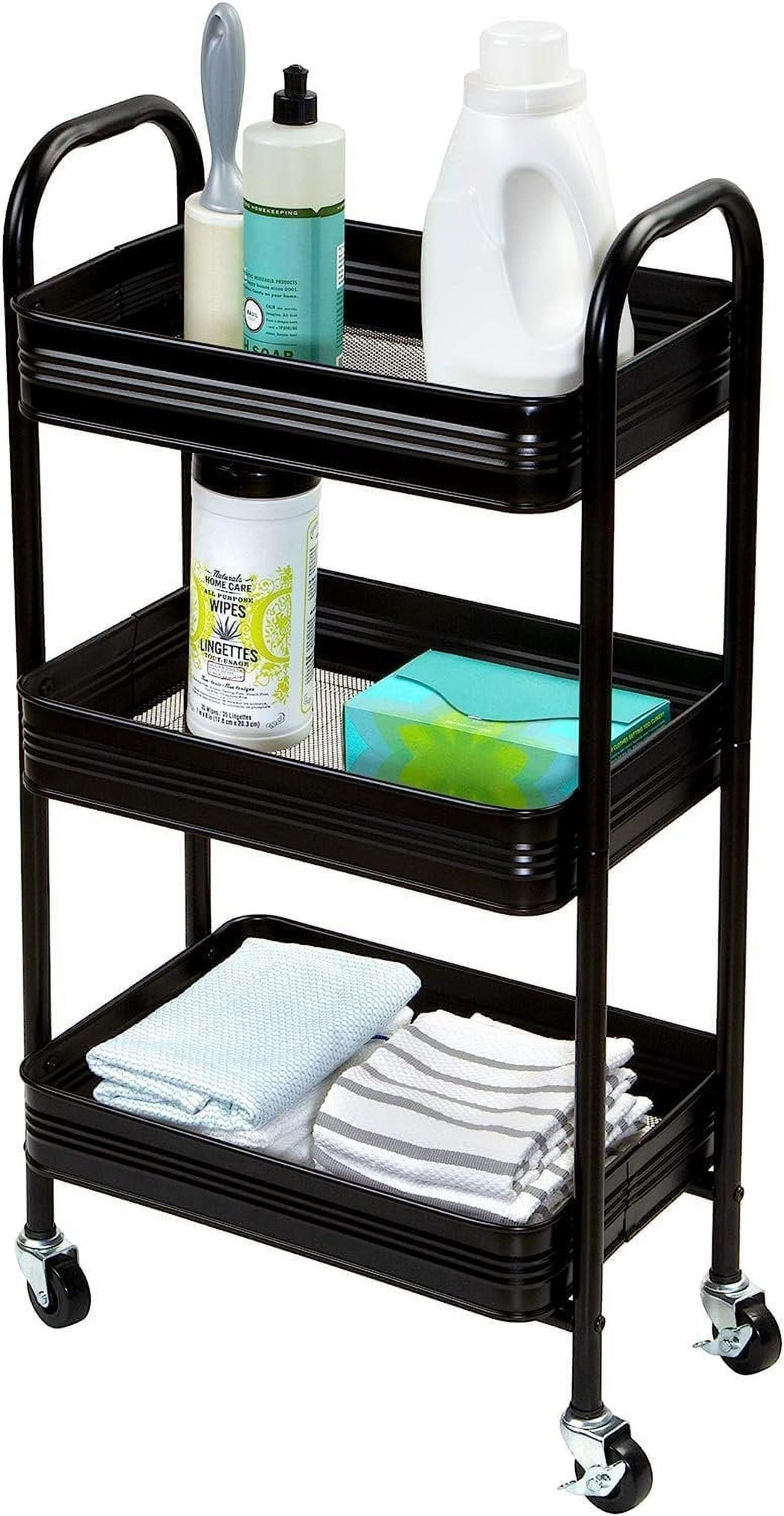 J&V TEXTILES 3-Tier Plastic Rolling Utility Cart with Handle, Multi ...