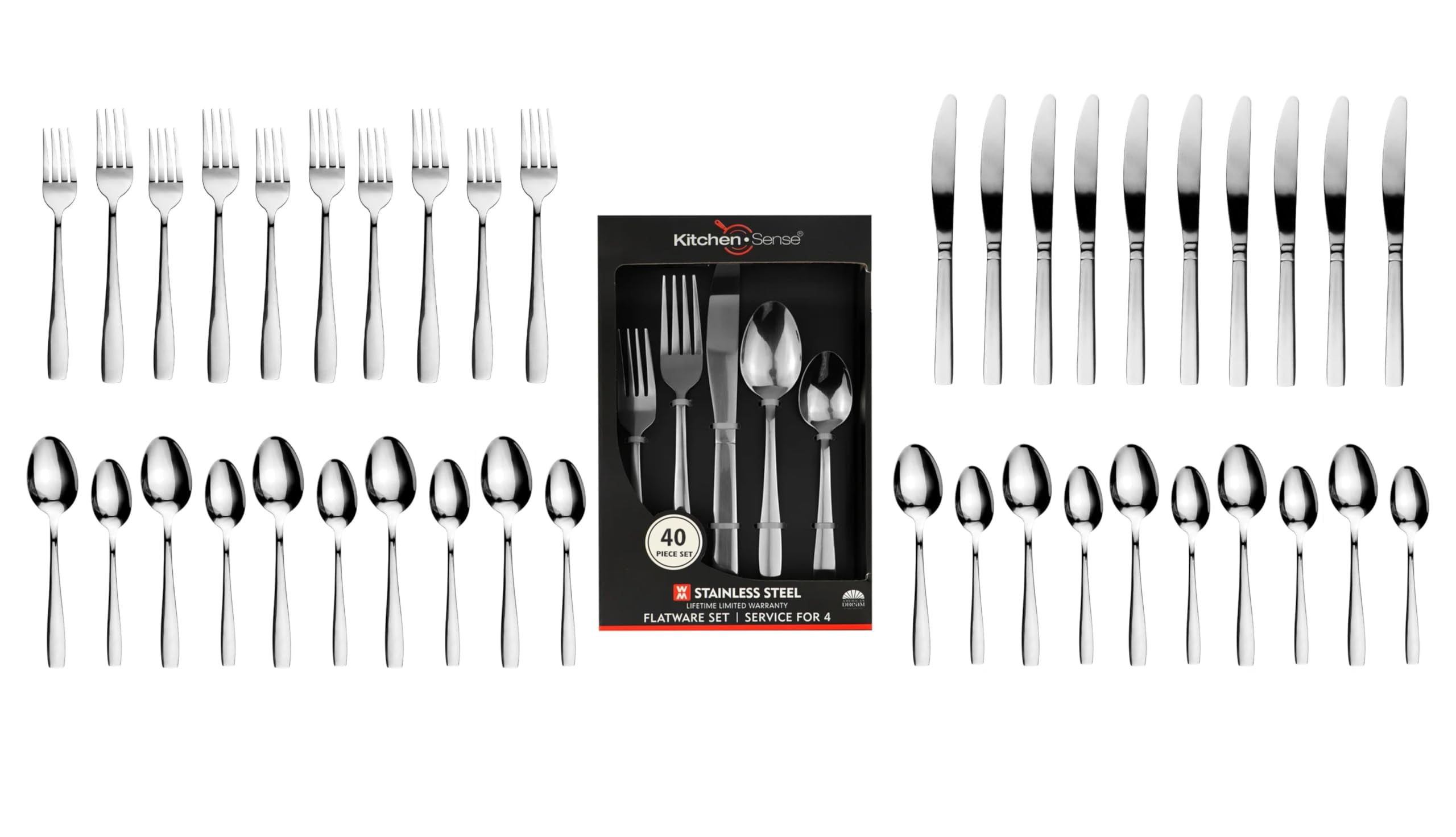 J&V TEXTILES 40-Piece Silverware Set, Food-Grade Stainless Steel ...
