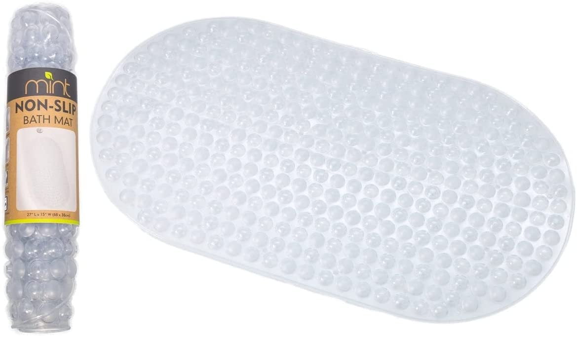 J&V TEXTILES Bubble Bath Mat 15 x 27 Inch, Long Coverage, Oval Shape ...
