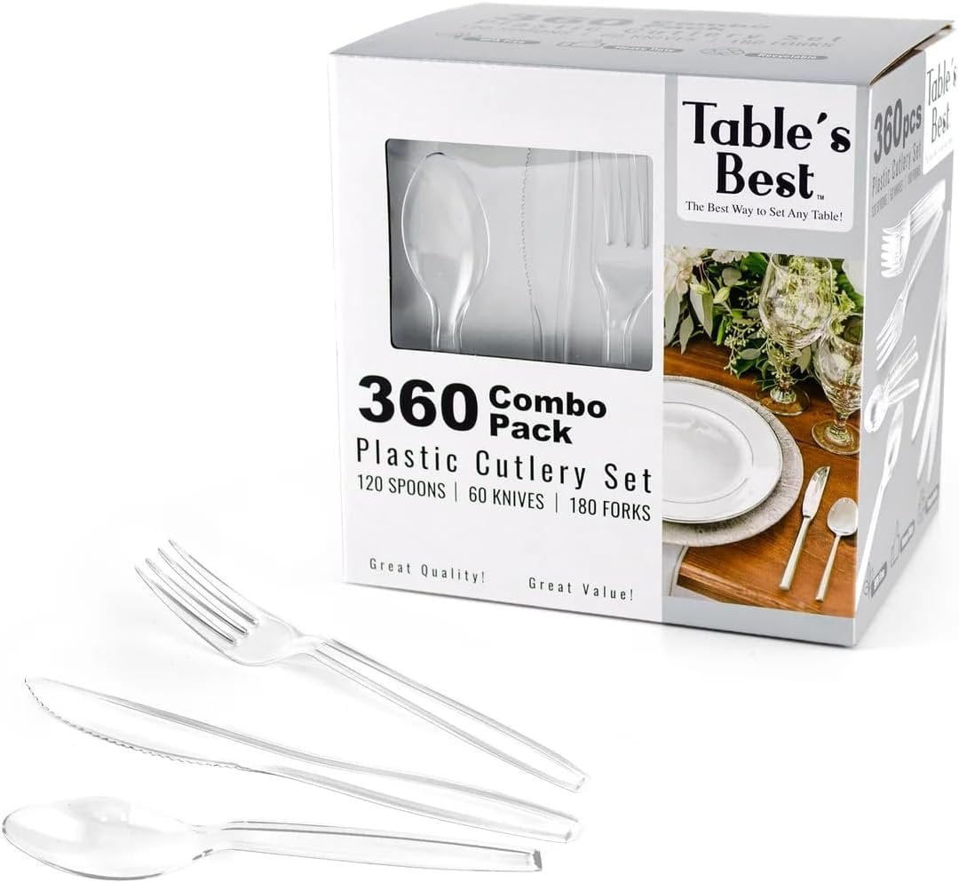 J&V TEXTILES Disposable Cutlery set, Clear Color, 360 Pieces: 180 Forks ...