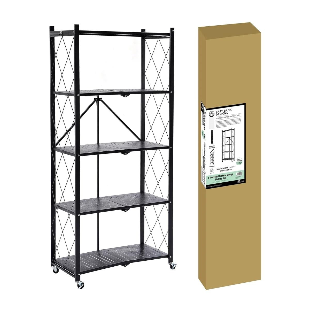 J&V TEXTILES Foldable Storage Shelf with Wheels - Metal Collapsible ...