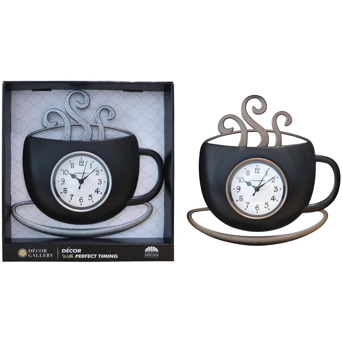 J&V TEXTILES Latte Cup Clock, Plastic, Farmhouse Style, 11.5 x 1.375 x ...