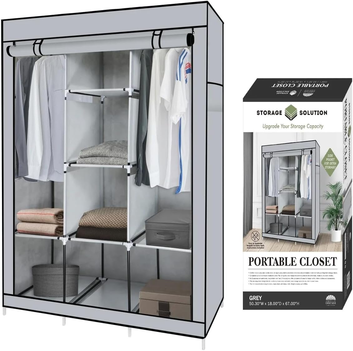 J&V TEXTILES Portable Closet Wardrobe Closet for Hanging Clothes with 8 ...