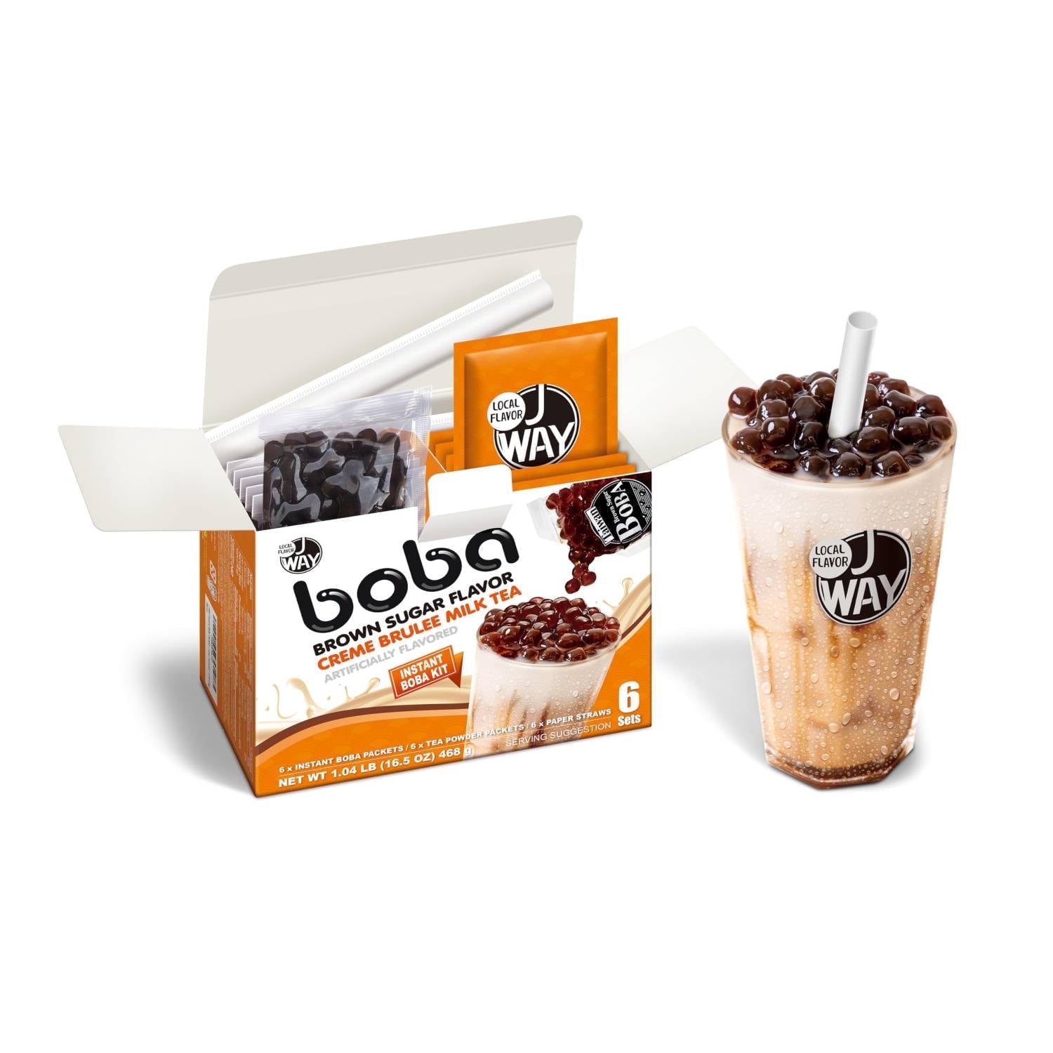 J WAY Instant Boba Bubble Pearl Milk Tea Kit with Authentic Crème ...