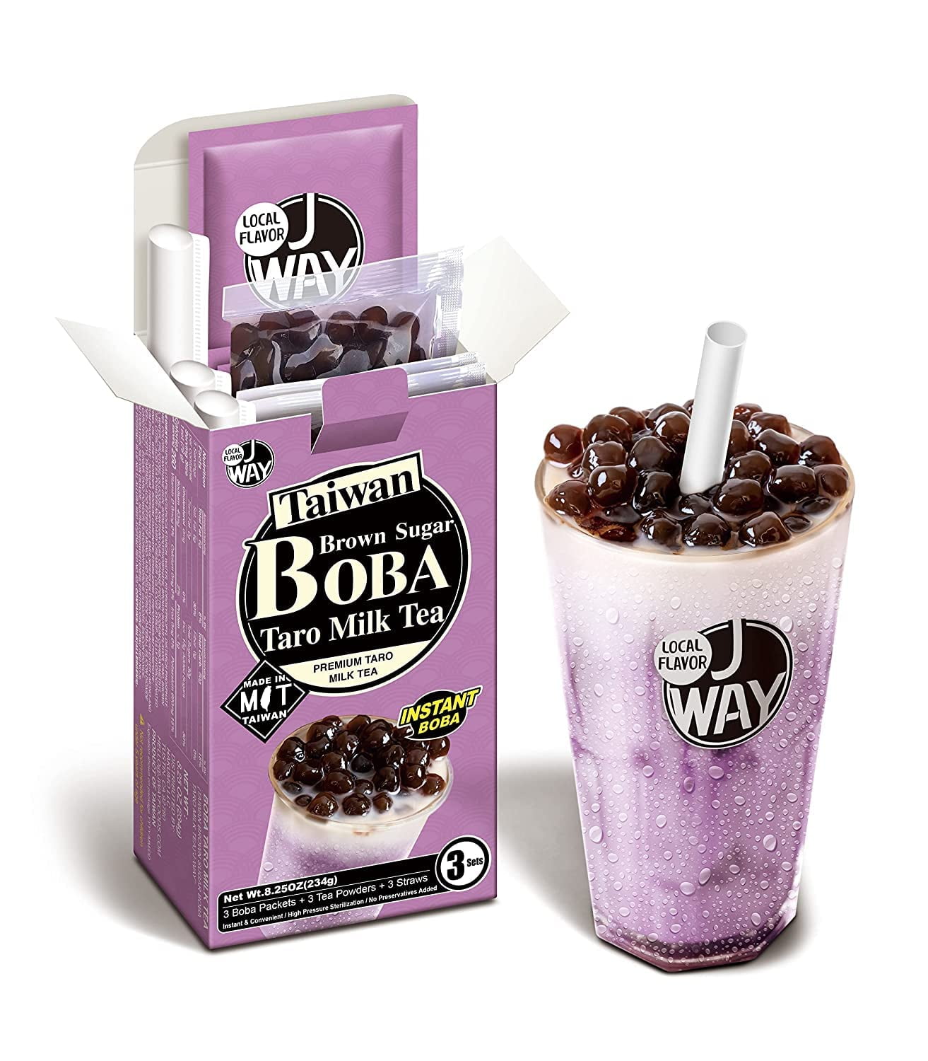 Instant Boba Bubble Pearl Taro Milk Tea Kit with Authentic Brown Sugar ...
