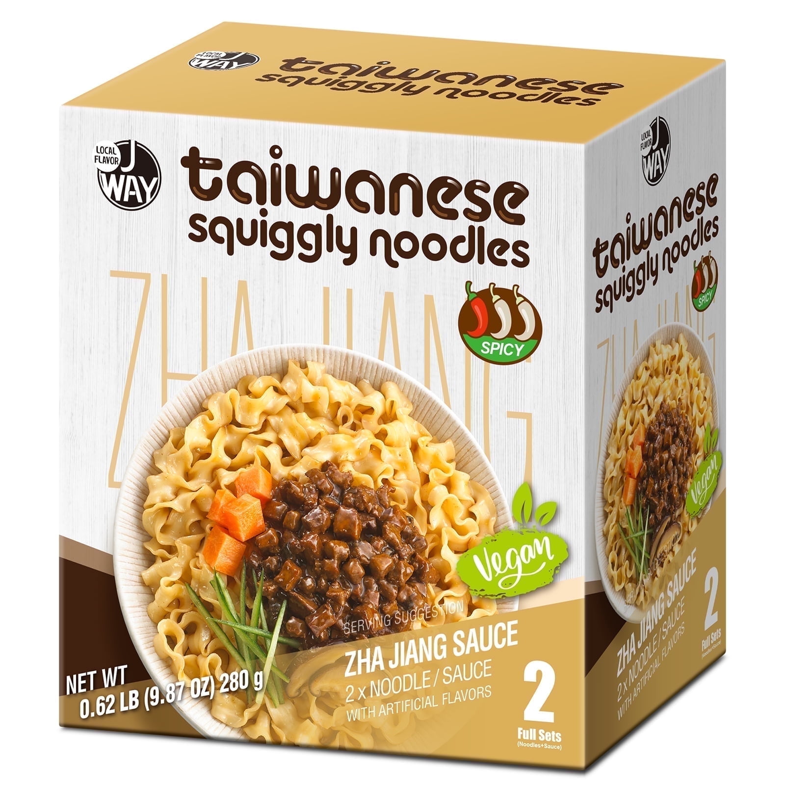 J WAY Instant Squiggly Noodles with Zha Jiang Sauce Pack of 2 Vegan ...
