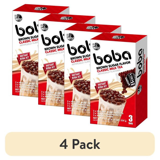 (4 pack) J Way Instant Boba Milk Tea Set, Classic Bubble Tea Kit, 3 ...