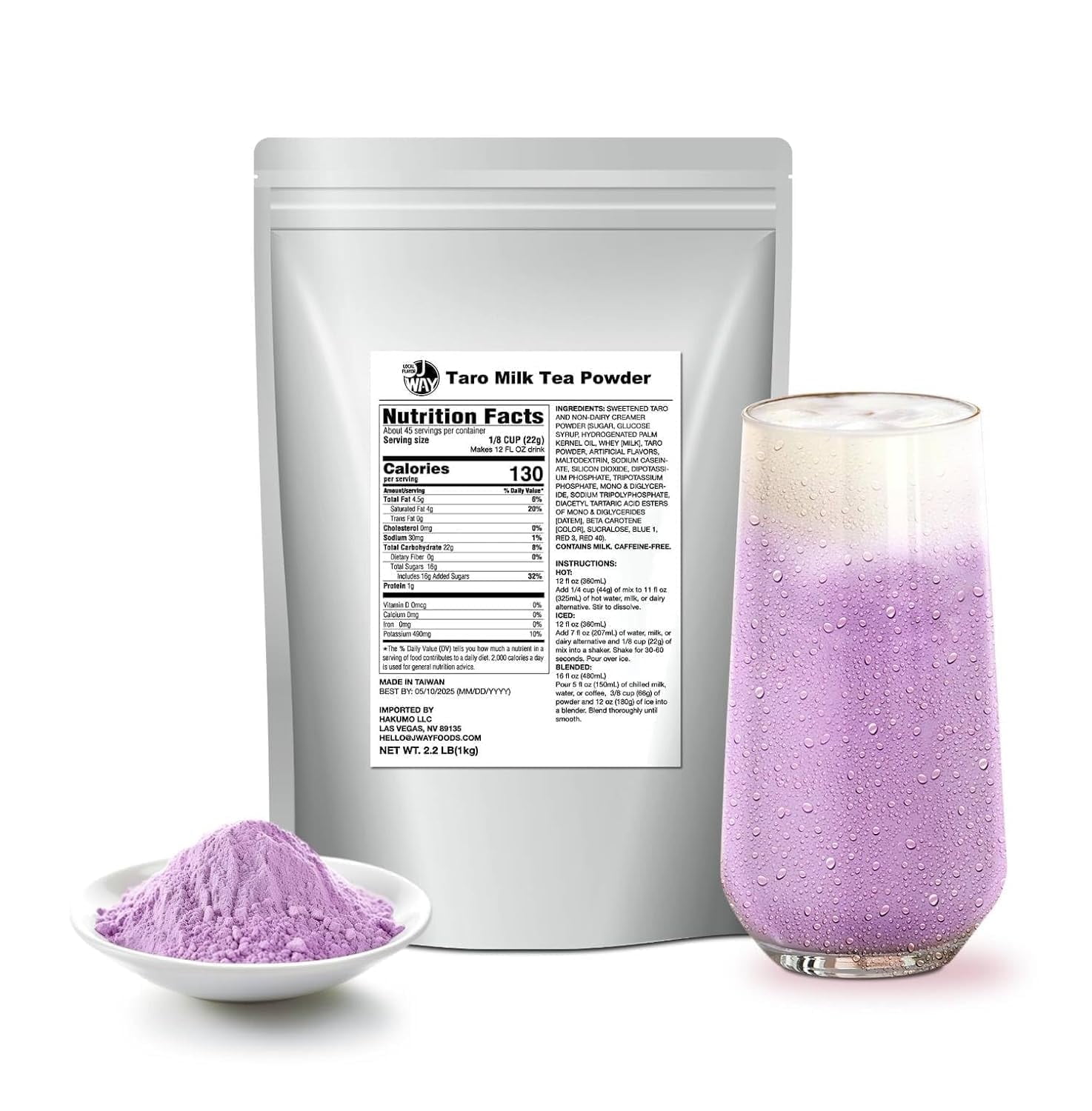 J WAY Taro Milk Tea Powder, 2.2 Lb, Instant Mix for Milk Tea, Frappe ...