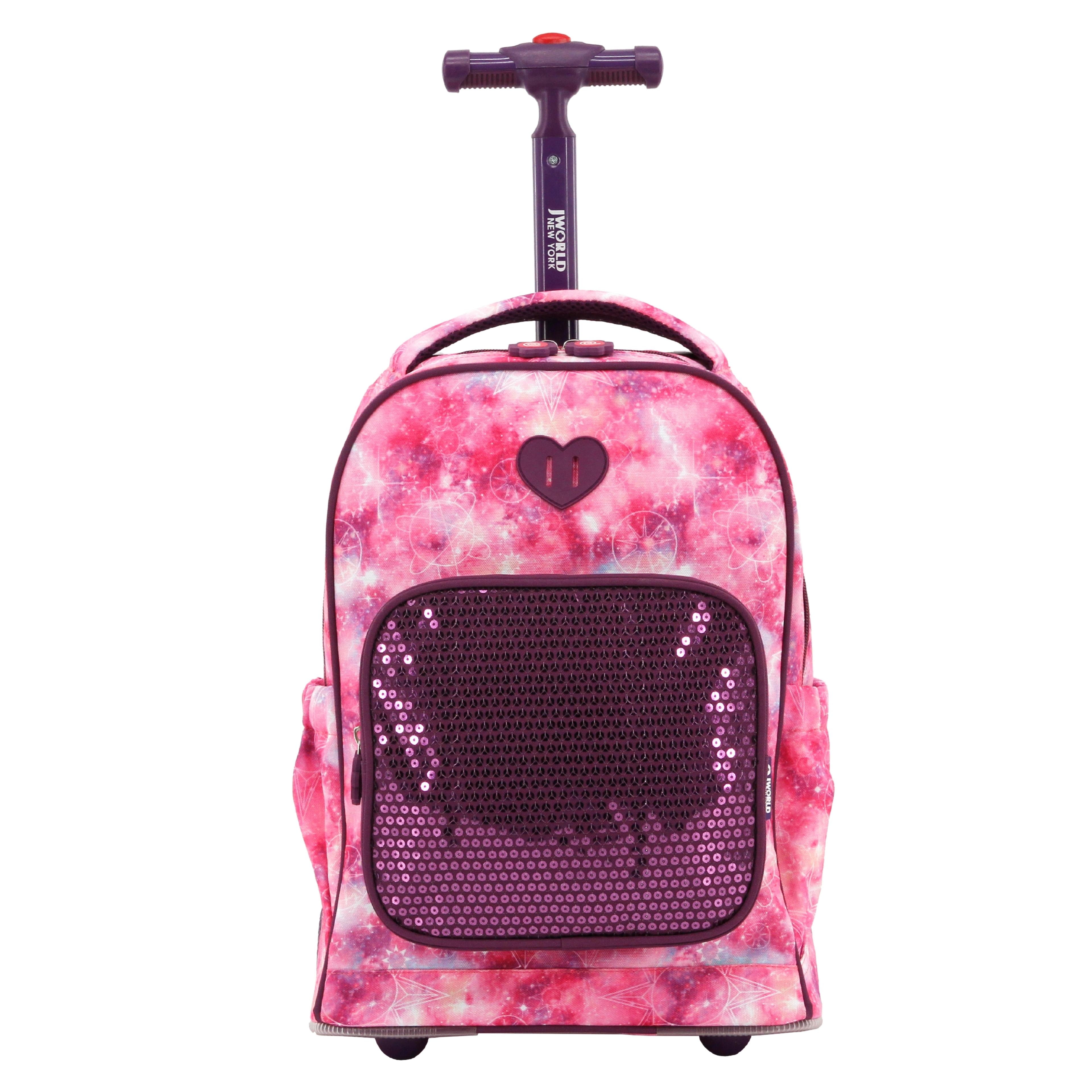 J World Girls Sparkle 15" Kids Rolling Backpack For School And Travel ...