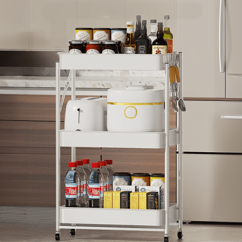 J.ZAO Foldable 3 Tier Rolling Cart, Metal Utility Cart with Hooks ...