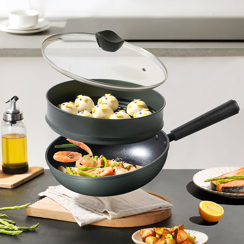 J.ZAO Nonstick Pan with Steamer Basket, 9.45-Inch/11-Inch Frying Pan ...