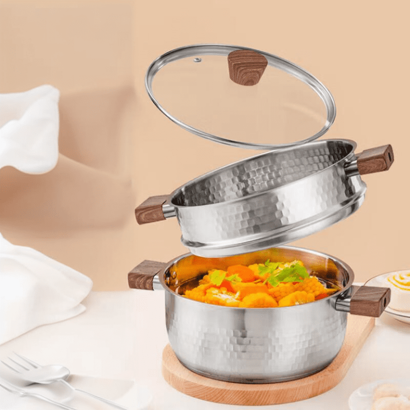 J.ZAO Soup Pot With Steam Rack, 304 Stainless Steel Hammered Texture ...