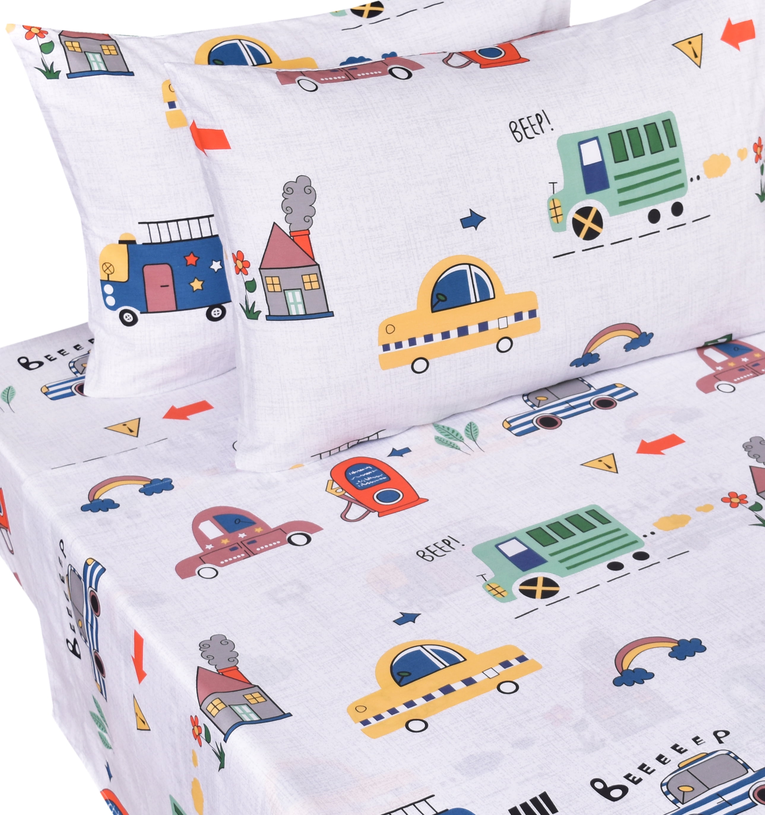 J-pinno Cars Bus Traffic Transport Boys Full 100% Cotton 4 Pcs Sheet ...