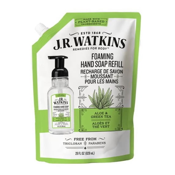 J.R. Watkins Liquid Foaming Hand Soap Aloe and Green Tea Refill, Pack ...