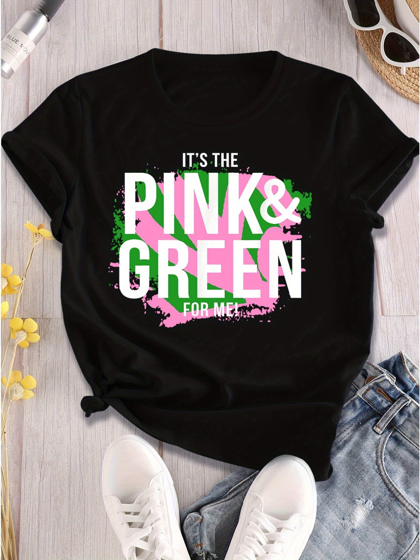 J15 AKA 1908, Printed Crewneck T-Shirt on Pink Green Background ...