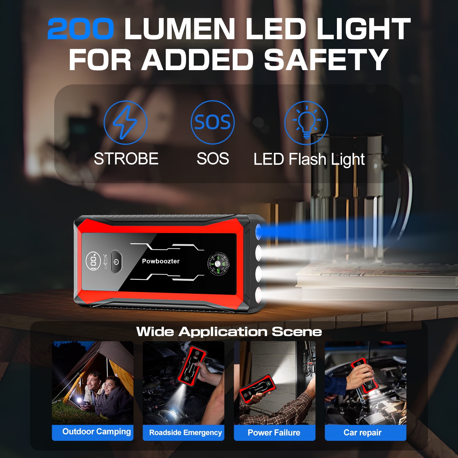 J17 Car Jump Starter 2000A Car Battery Jump Starter Pack for up to 8.0L ...