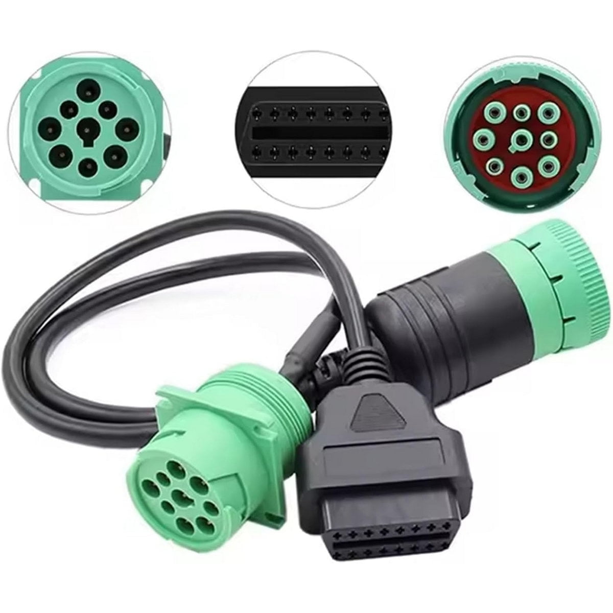 J1939 9Pin Male+Female to OBD2 Female Splitter Cable-Heavy Duty ...
