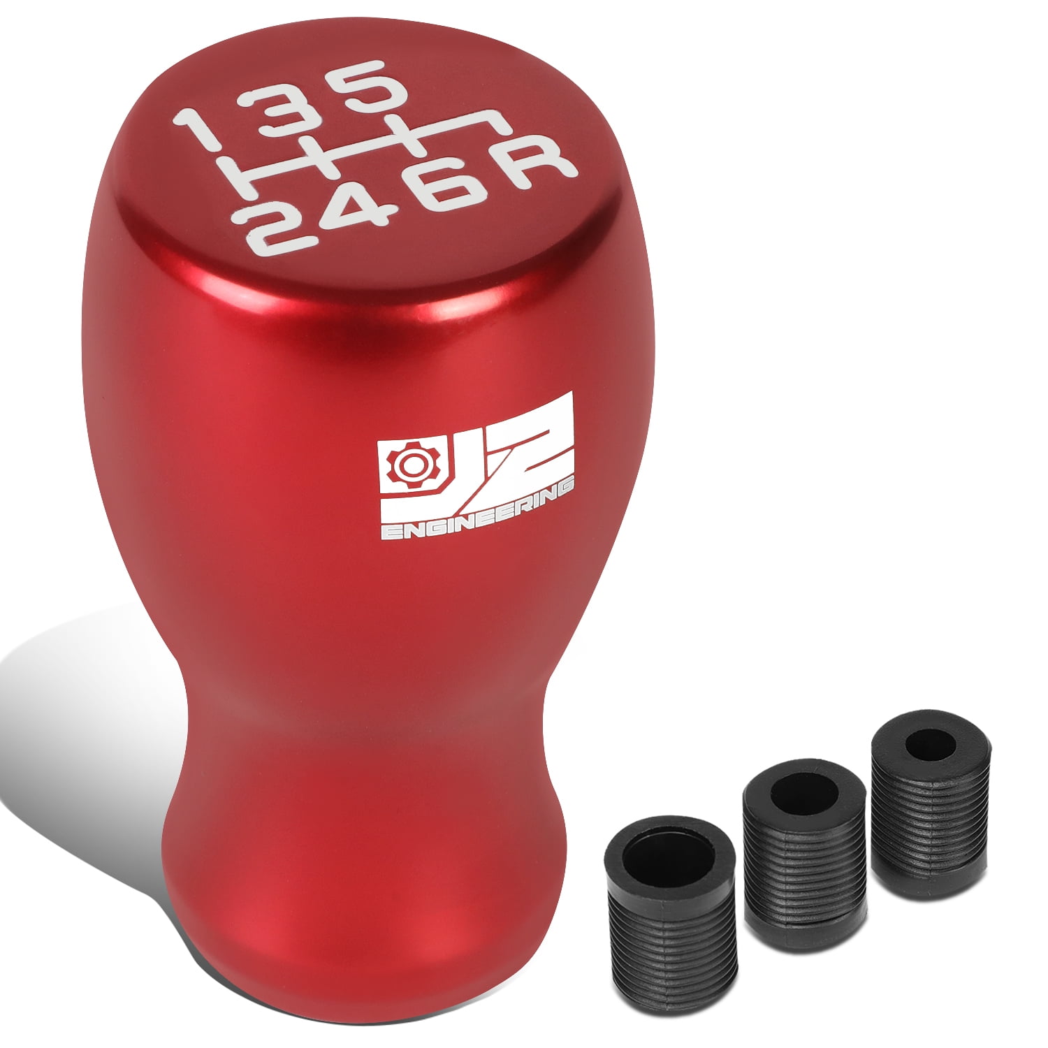J2 Engineering Universal Red Manual Car Shifter Knob Aluminum Flat Top ...