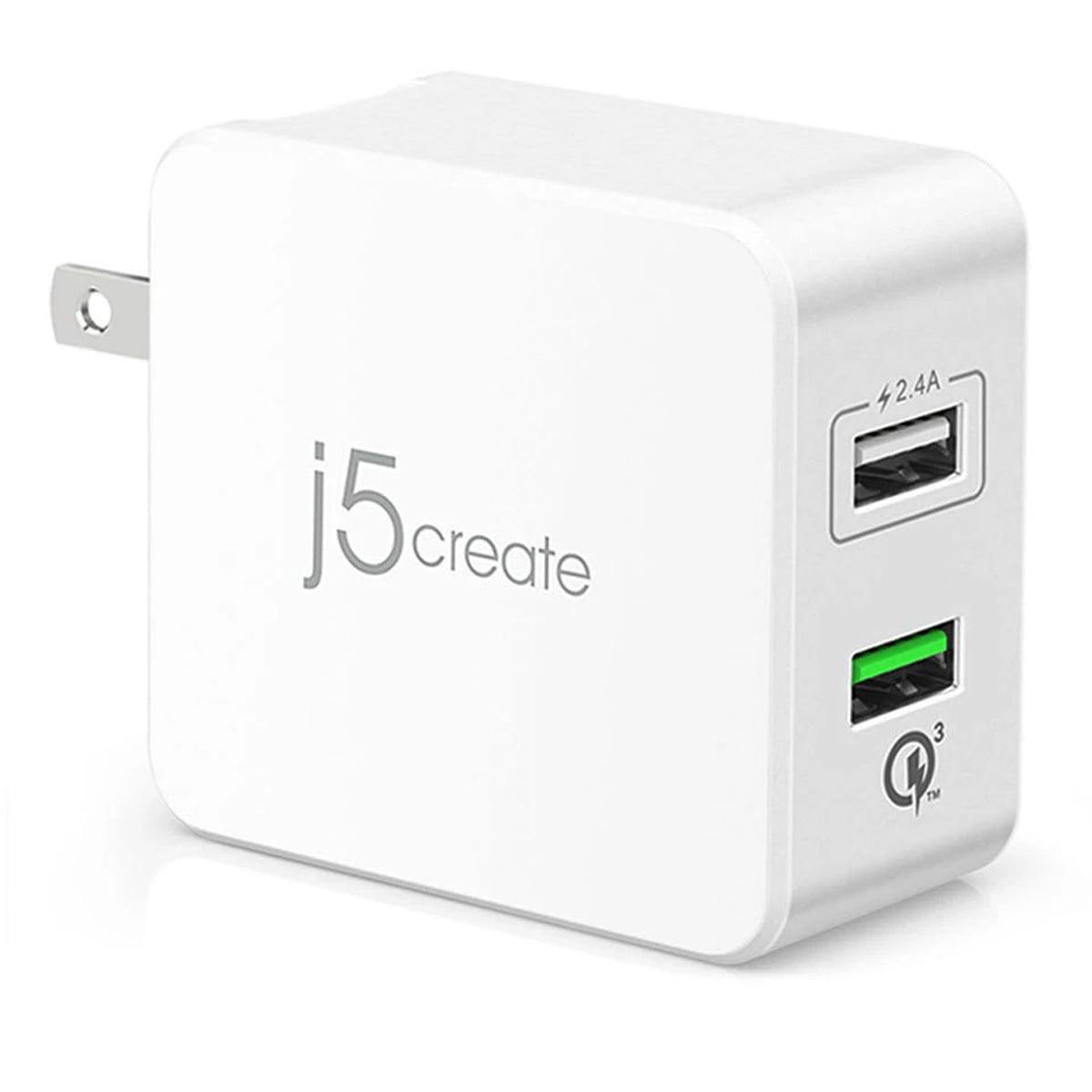 J5 Create JUP20 30W 2-Port USB Type-A and QC3.0 Charger with Qualcomm ...