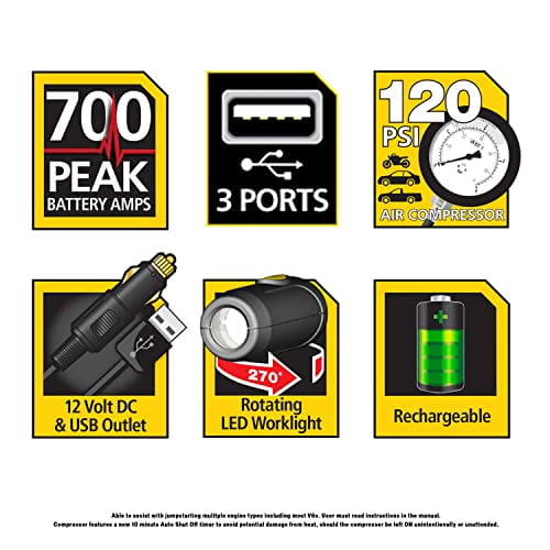 J7CS 700 Peak Amp Automotive Jump Starter, Portable Power – Triple 15W ...