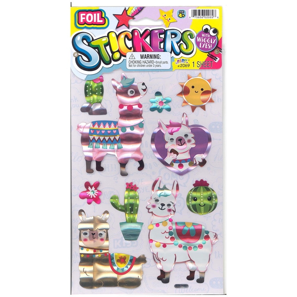 JA-RU Inc. Toys - Foil Stickers with Wiggly Eyes - LLAMA LOVE (1 Sheet ...