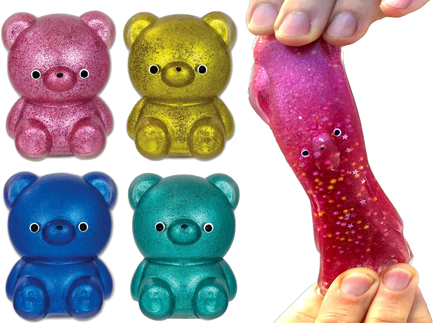 JA-RU Stretchy Gummy Bear Toy (4 Assorted) Glitter Sparkly Squishy ...