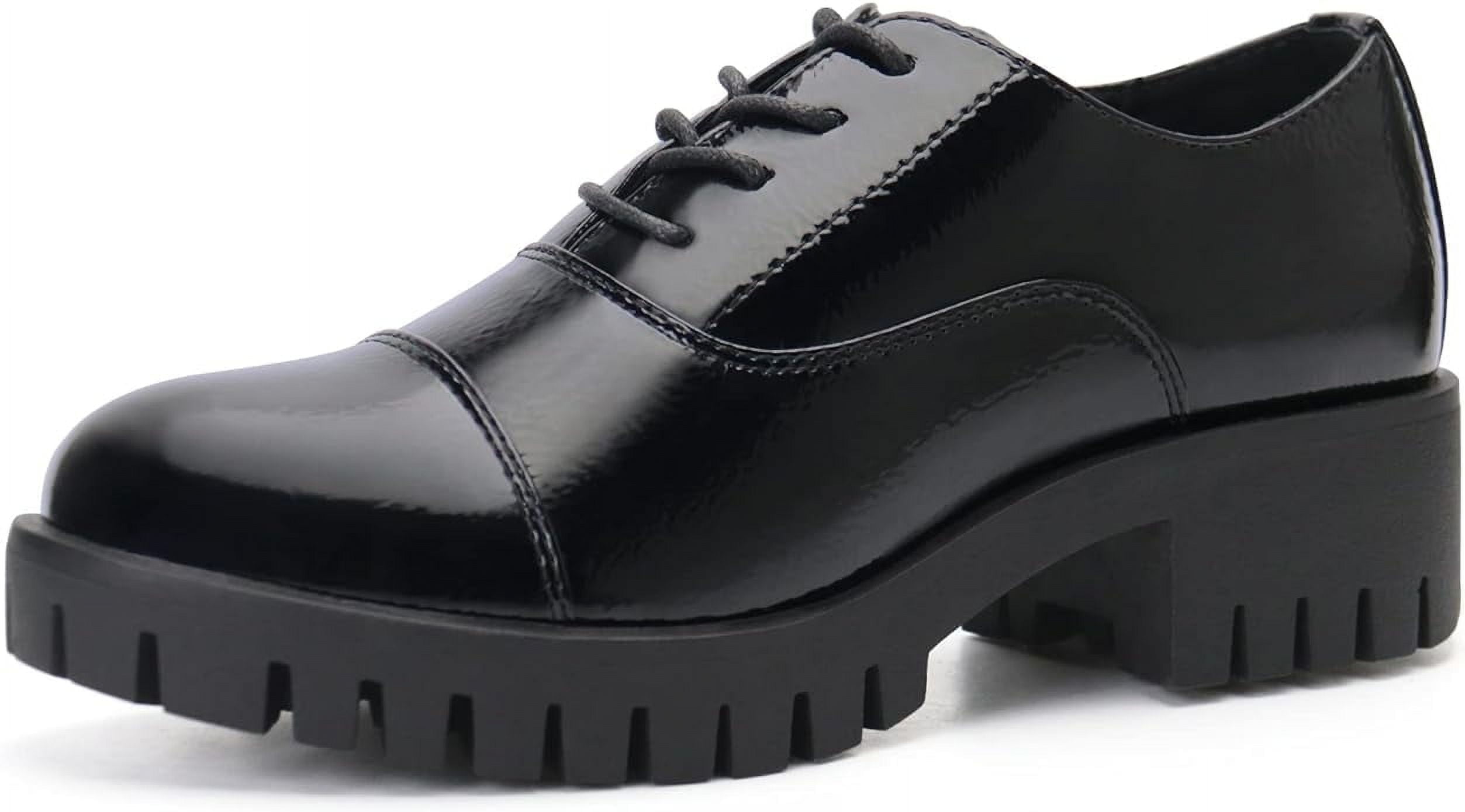 JABASIC Women Platform Oxford Shoes Mid Heel Lace-up Oxfords (5,Black ...