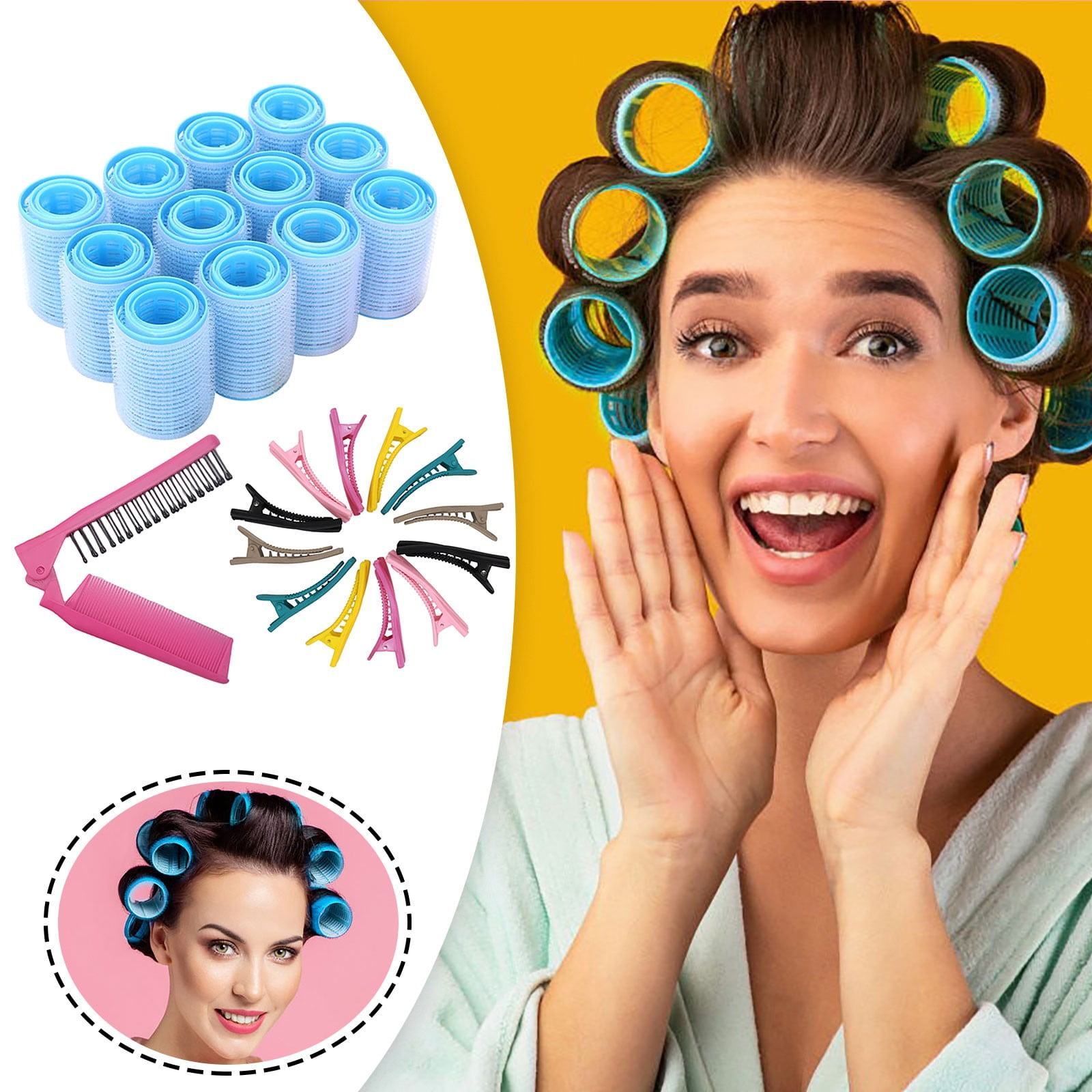 JABUUO Self Grip Hair Rollers Set, With Hairdressing Curlers, Folding ...