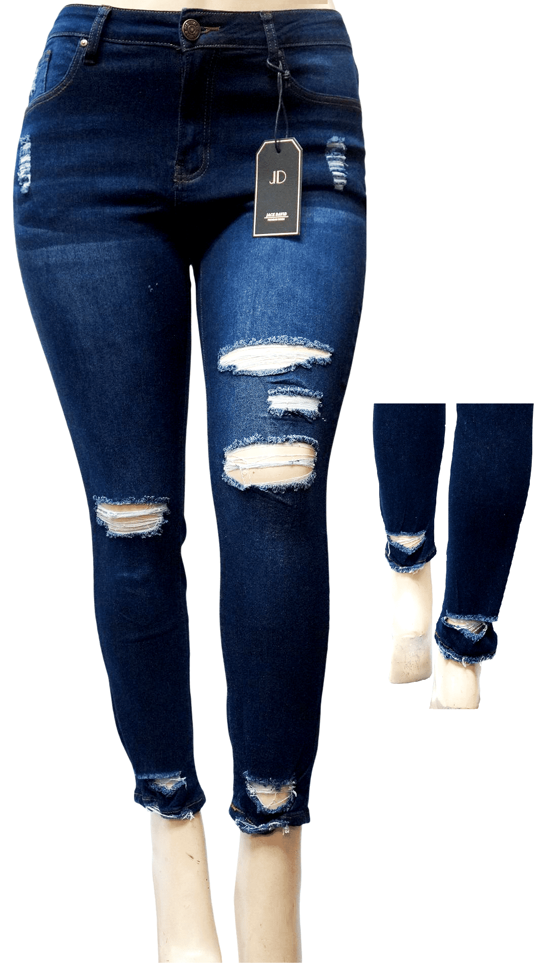 Jack David Womens Plus Size Stretch Distressed Ripped Blue Skinny Denim Jeans (WV74422-R ...