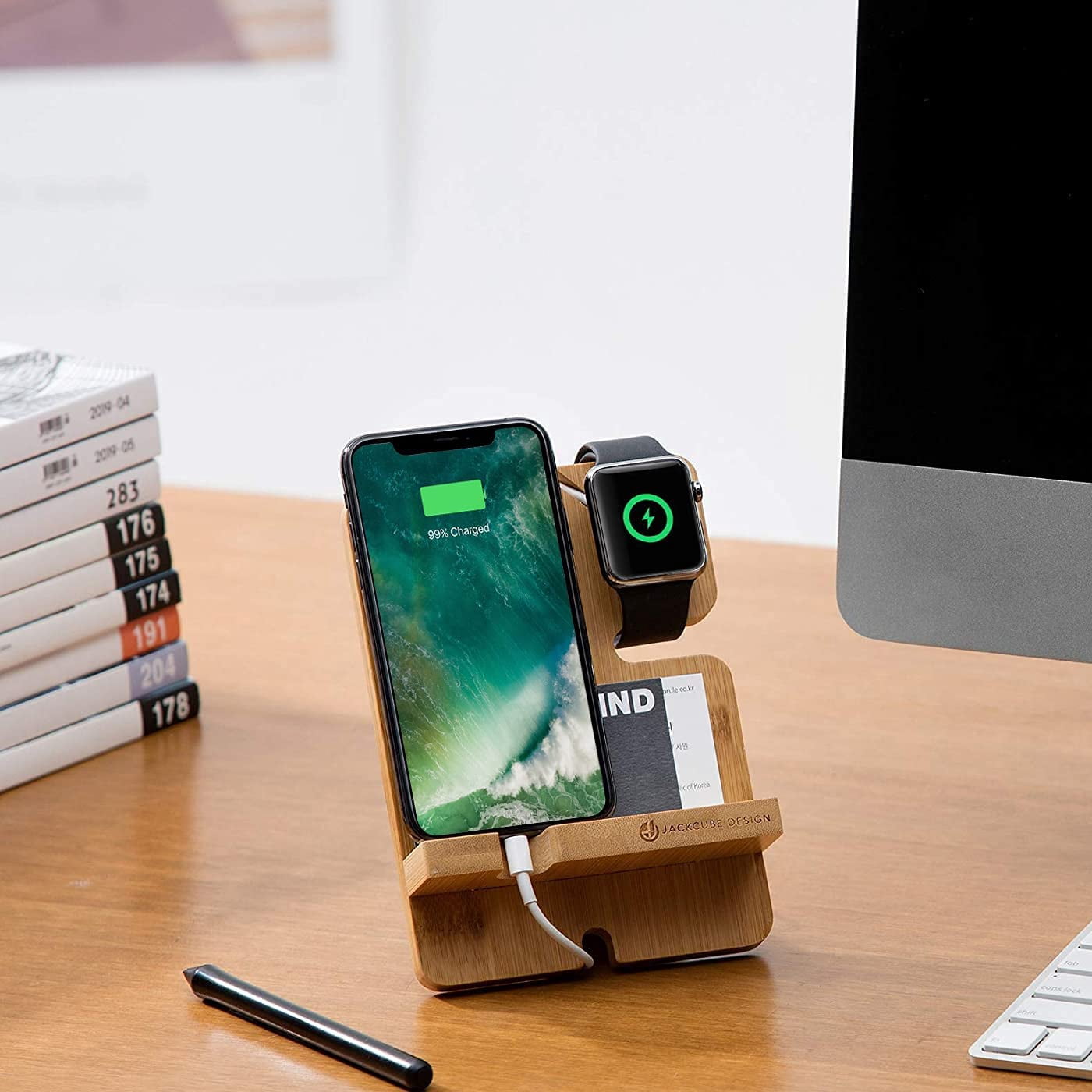 JACKCUBE Design Bamboo Charger Dock Stand Multi Device Charging Station ...
