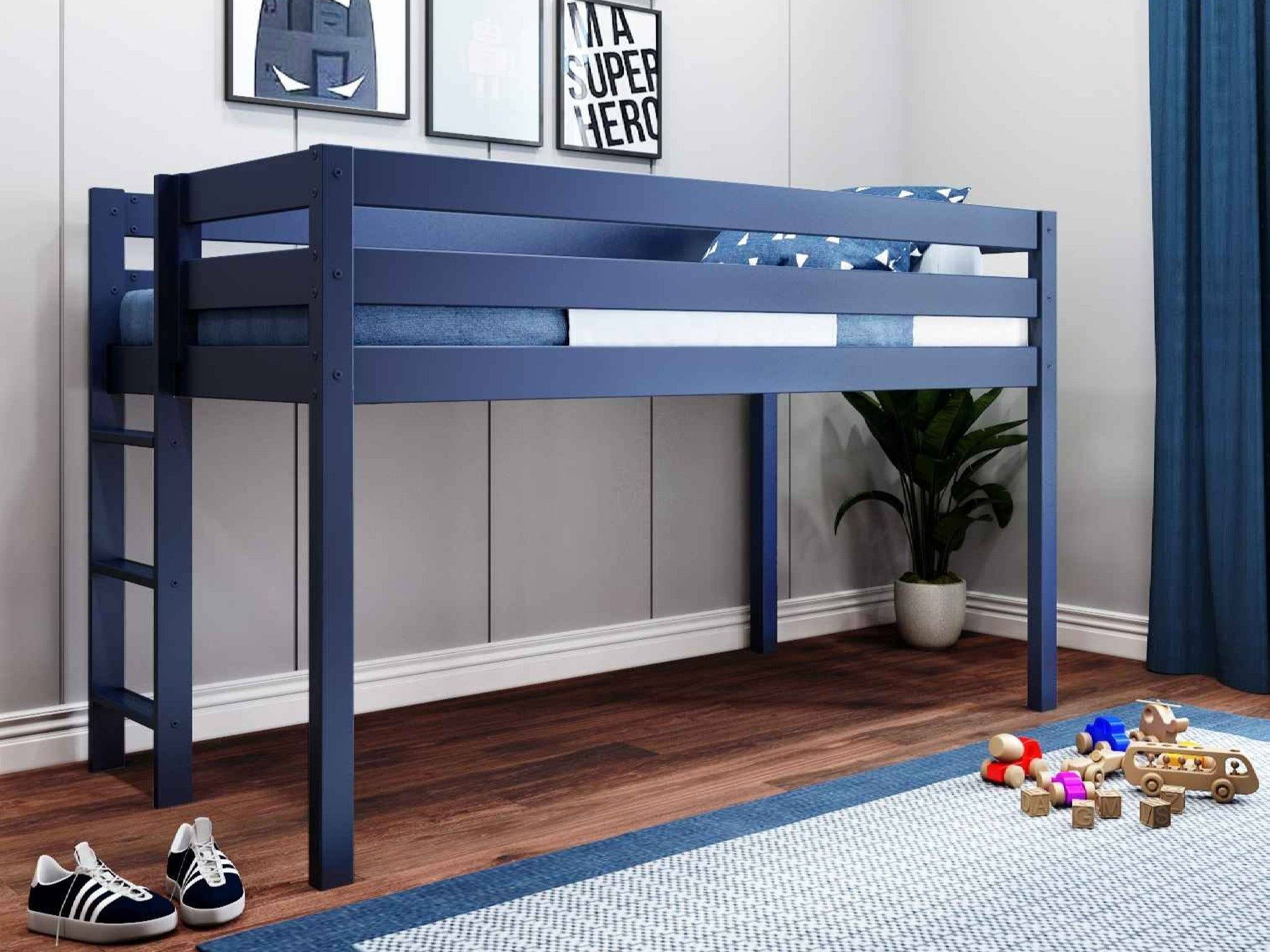 JACKPOT! Blue Twin Low Loft Bed with End Ladder and Wood Underneath ...