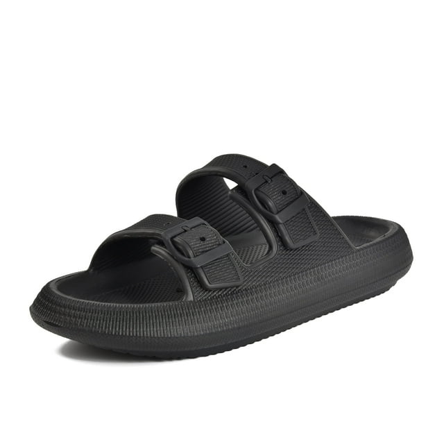 JACKSHIBO Men Slides Women Flat Sandals Cushioned Thick Sole Pillow Slippers Buckle Comfy Non ...