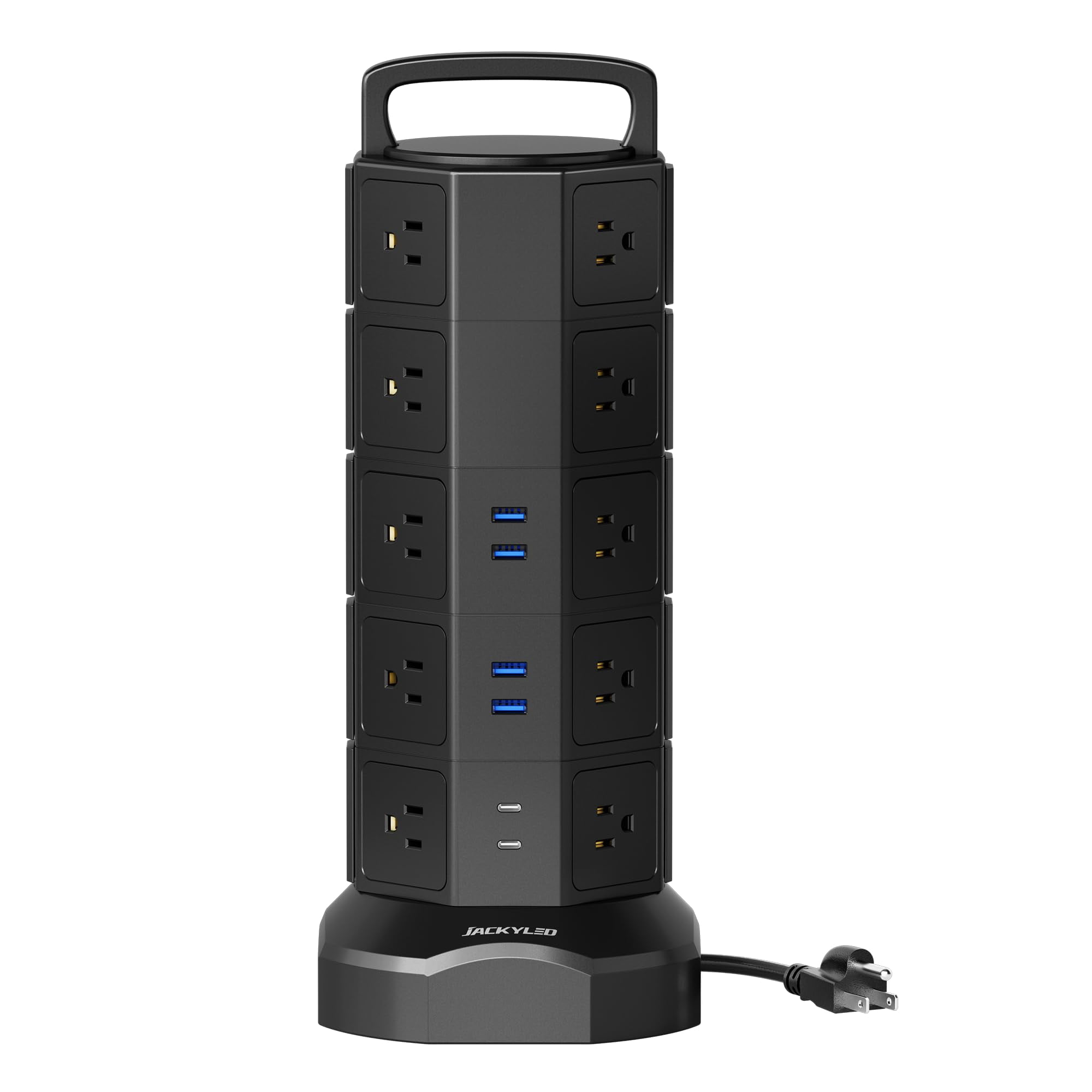 JACKYLED Power Strip Tower, 20 AC Outlets 6 Ports(2 C), 1050J Surge ...